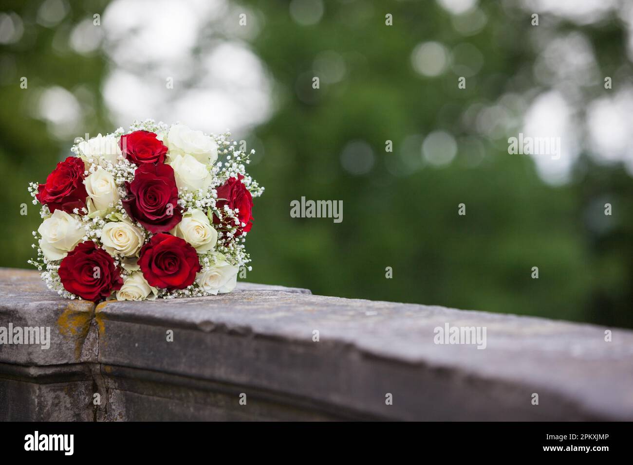 Bridal Bouquet White and Red Roses Stock Photo - Alamy