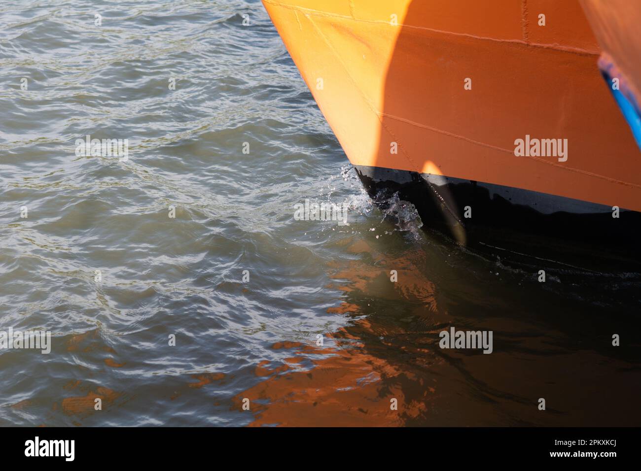 Ferry ship bow fragment. The nose of the ferry ship cuts through the ...