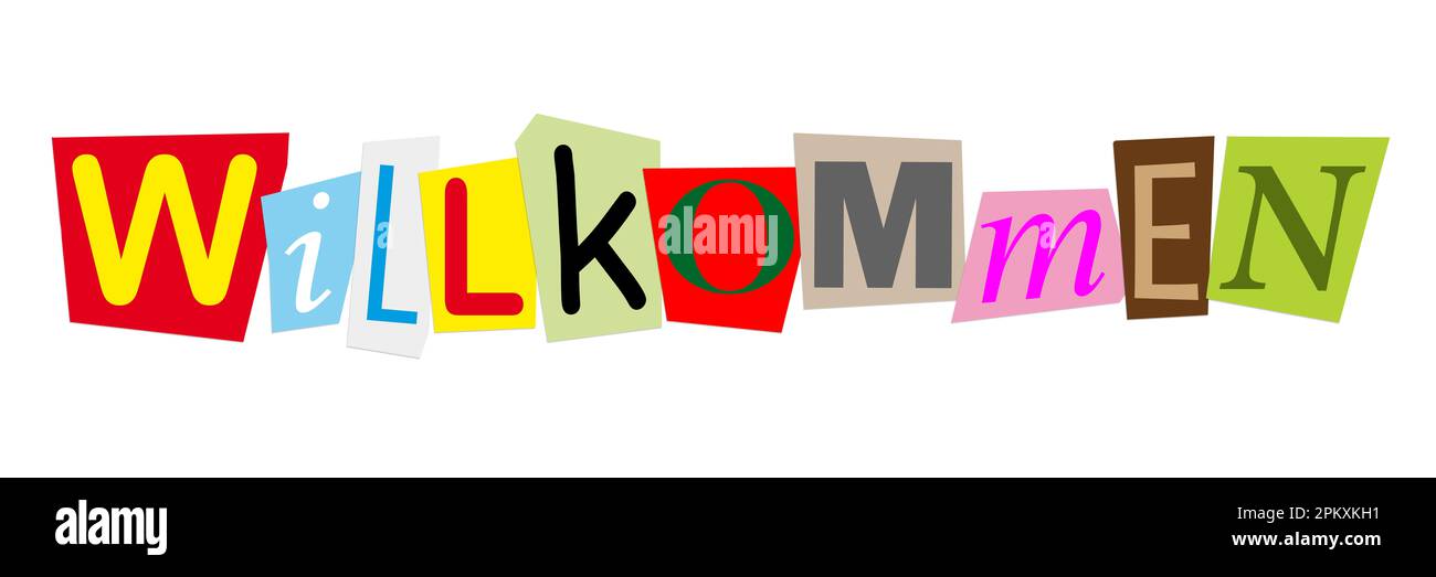 willkommen meaning welcome in german in colorful cut out letters Stock ...