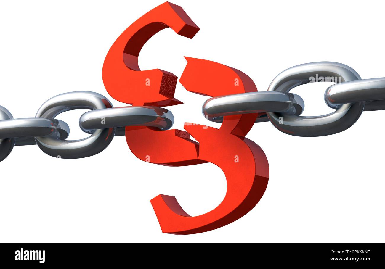 Steel chain with broken paragraph symbol Stock Photo - Alamy