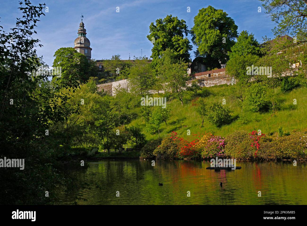 Pond, Park, Berleburg Castle, main house was built in1733 in baroque ...