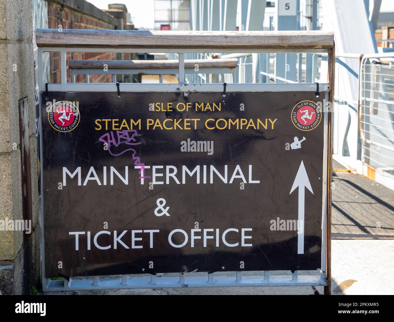 Isle of Man steam packet company main terminal and ticket office sign ...