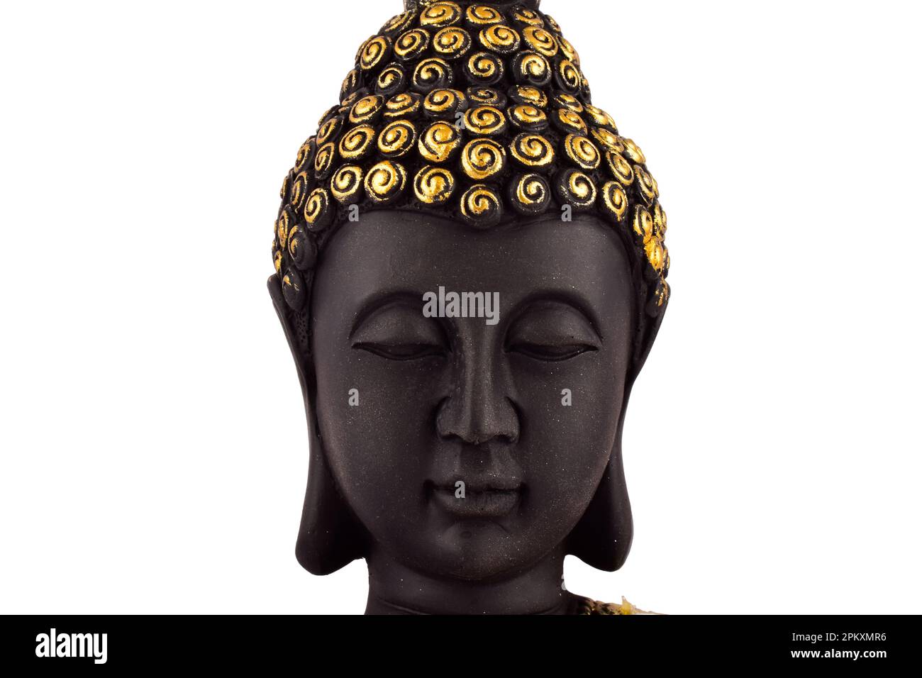 Closeup of buddha face isolated on white background with clipping path ...