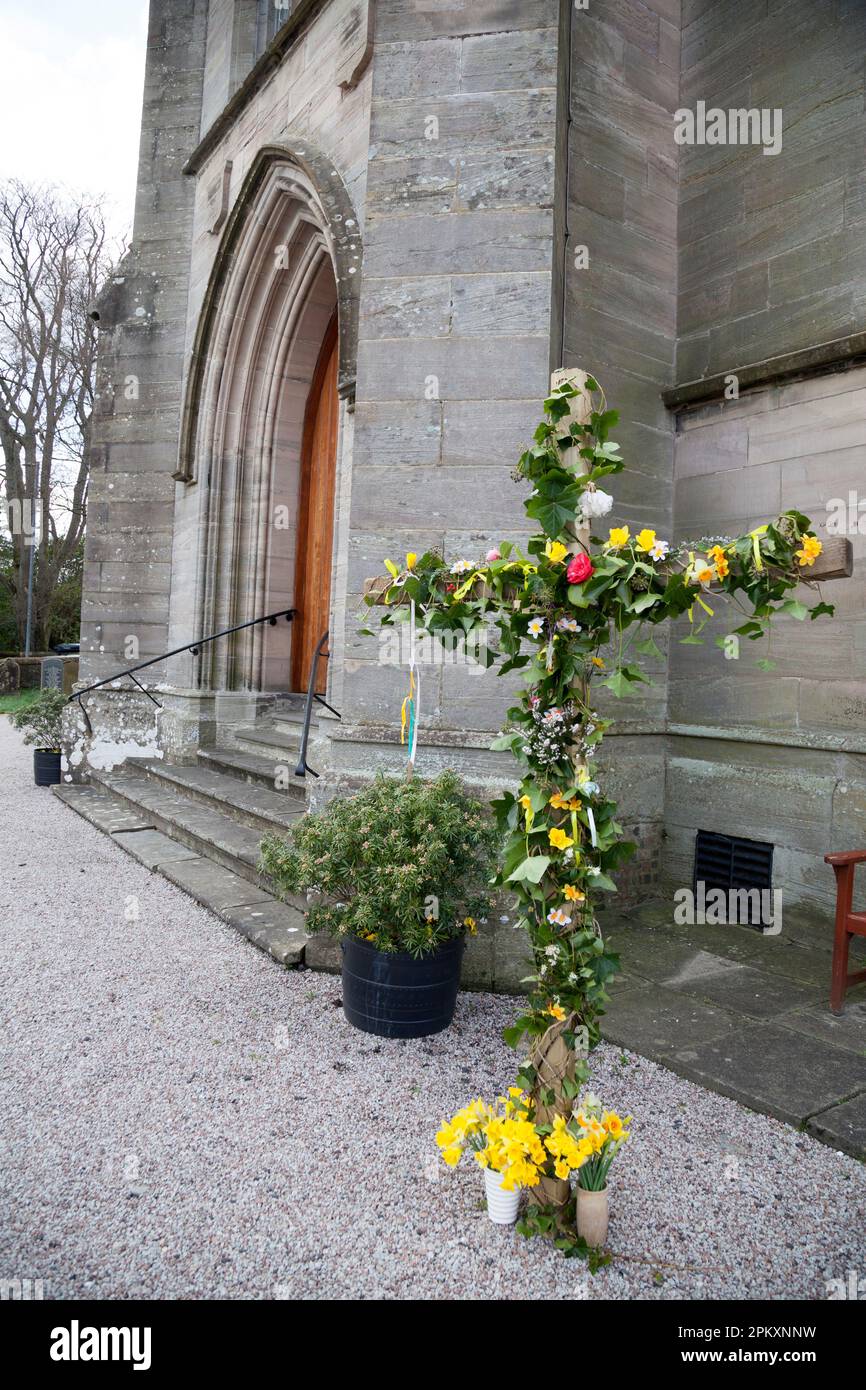 Easter cross decorated with flowers at Rhu and Shandon Parish Church ...