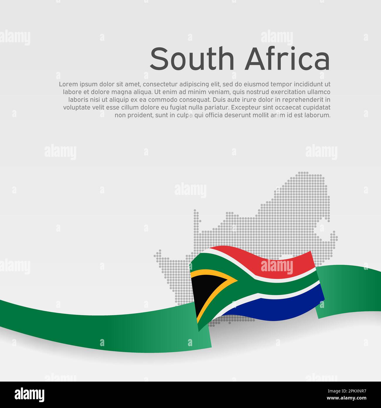 South africa flag, map on white background. Wavy ribbon with RSA flag ...