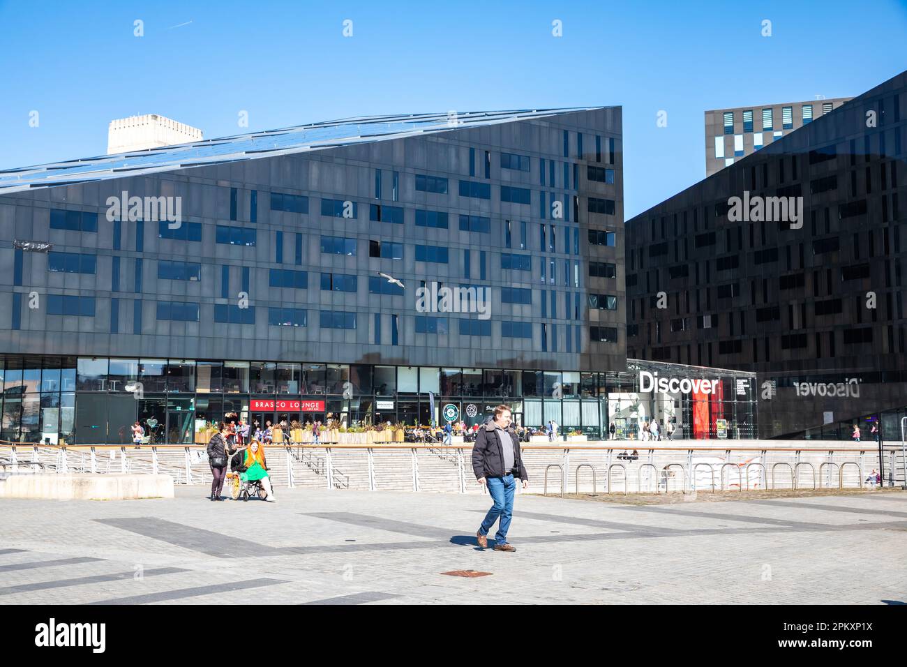 Clear blue sky over a Variety of buildings and Architecture which ...