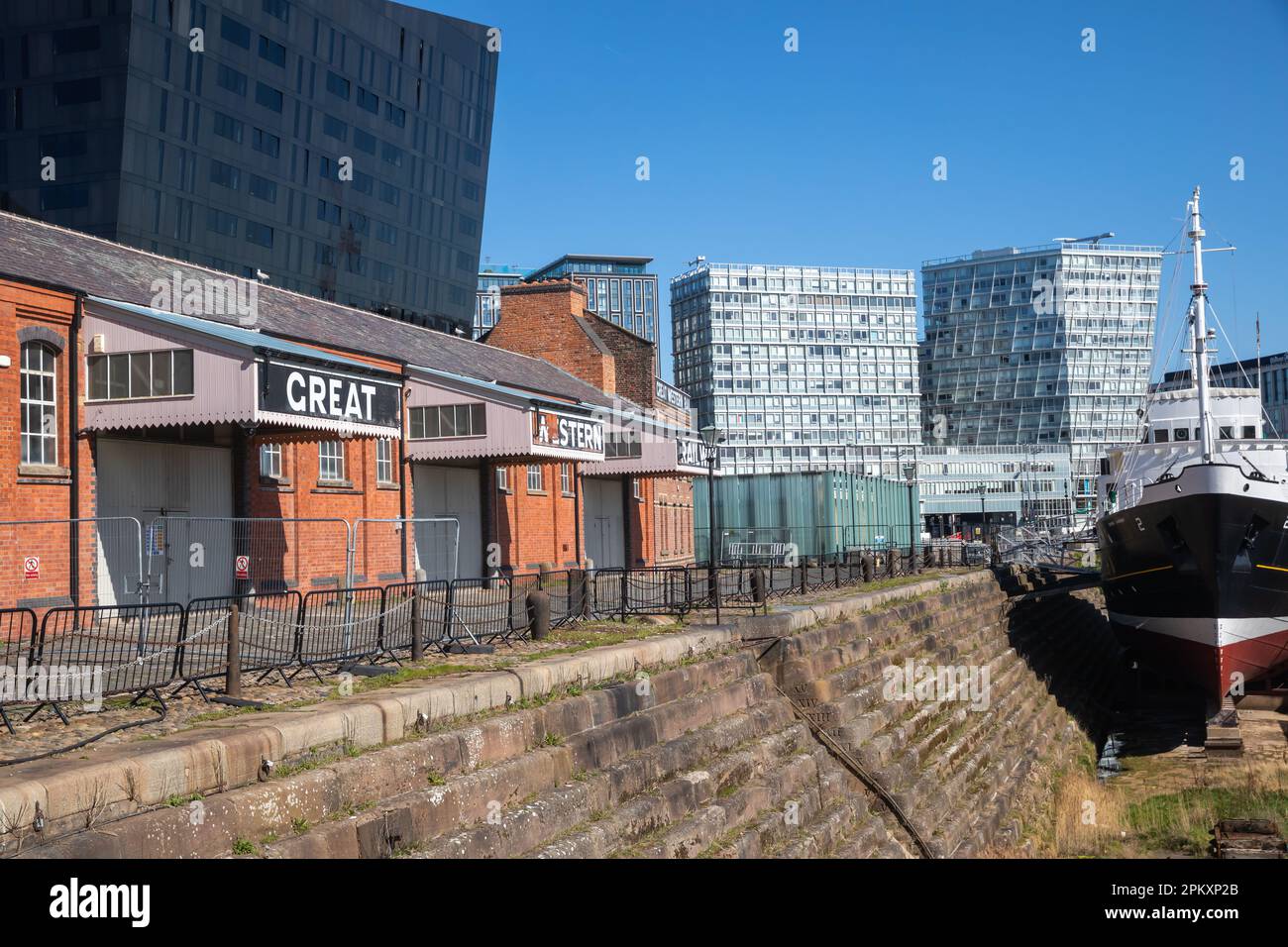 Clear blue sky over a Variety of buildings and Architecture which ...