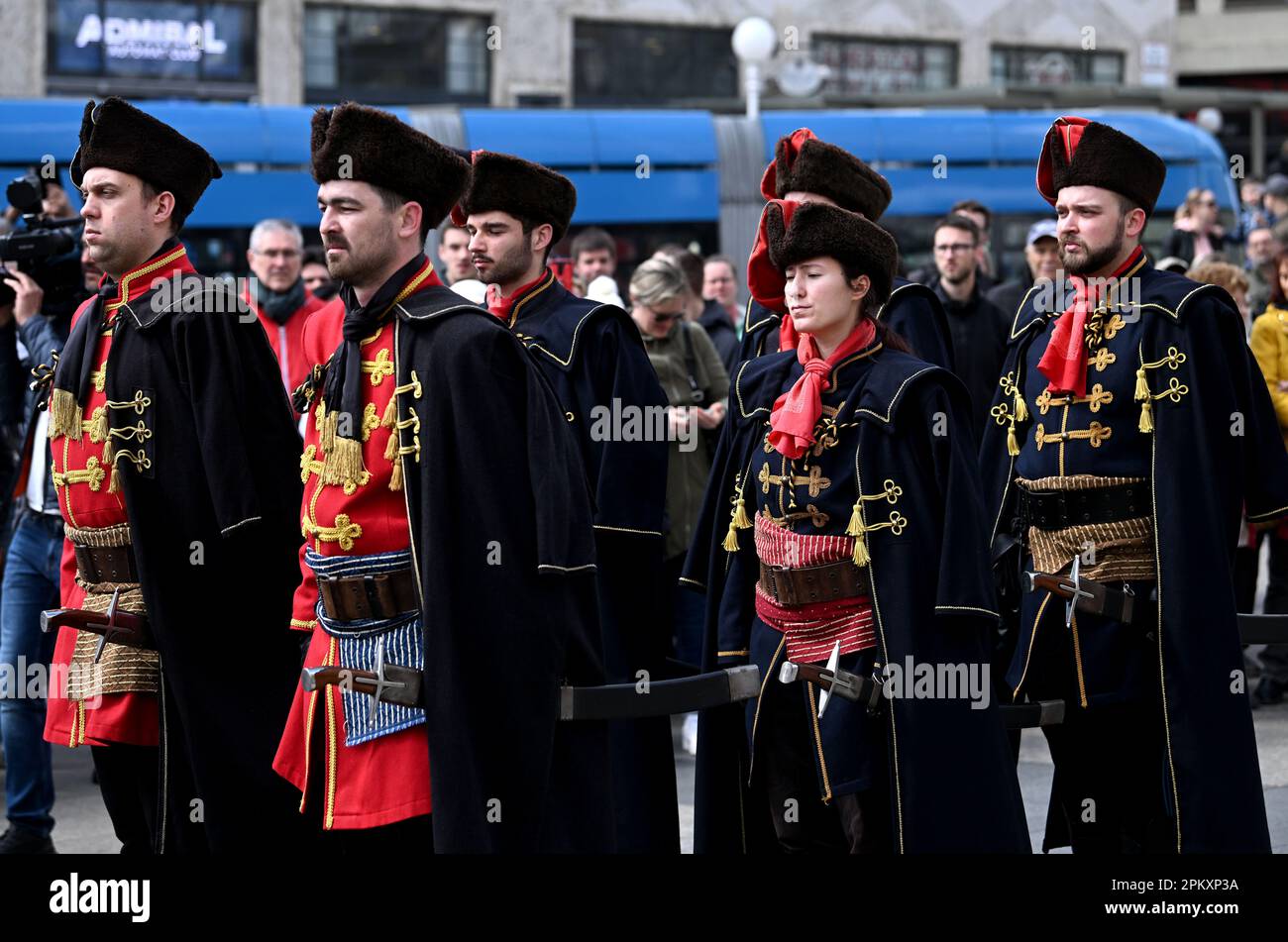 Soldiers of The Cravat Regiment in traditional military uniforms take ...