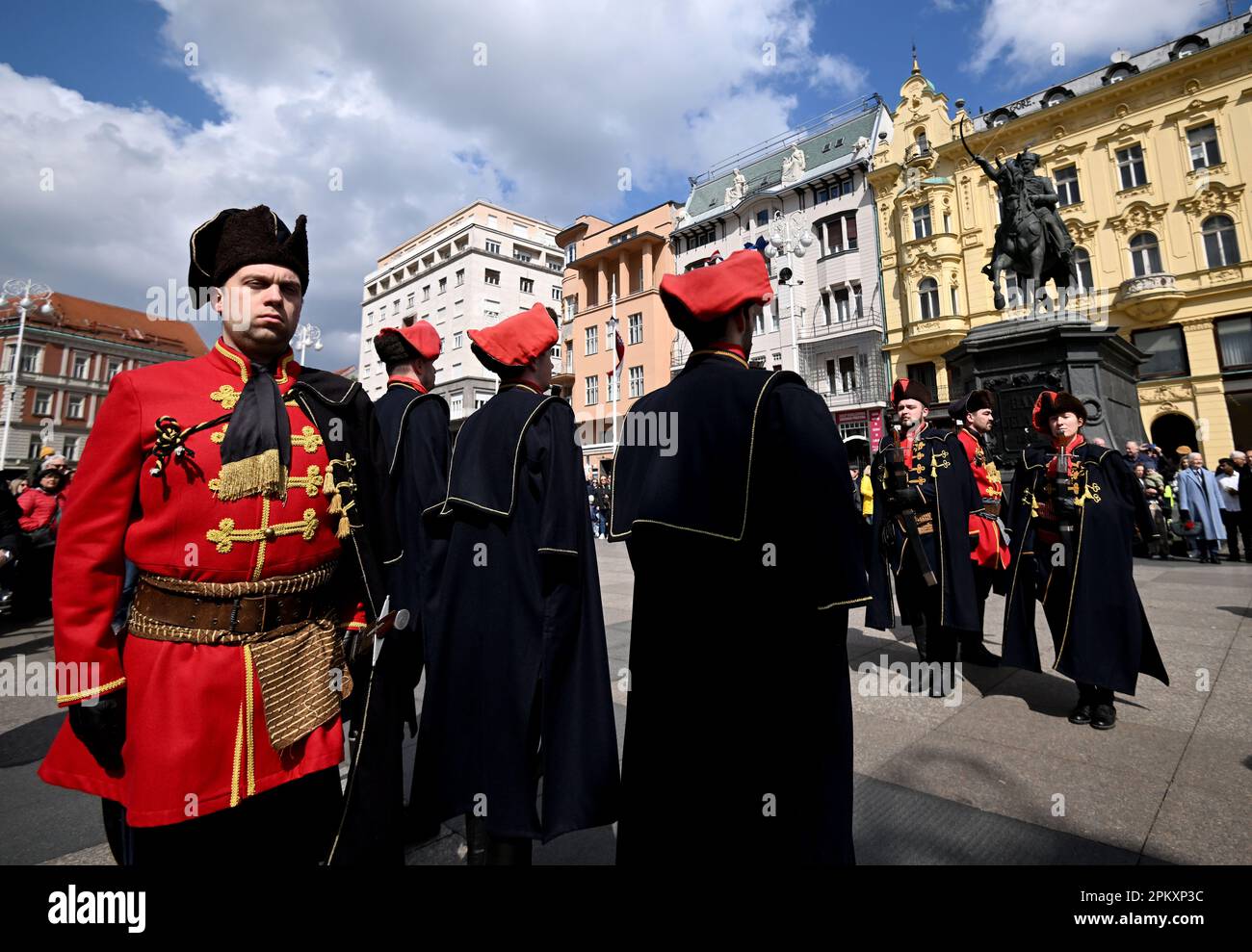 Soldiers of The Cravat Regiment in traditional military uniforms take ...