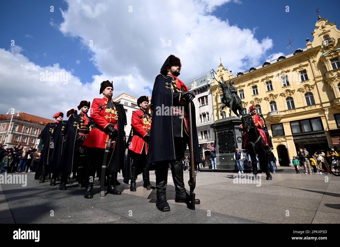 Soldiers of The Cravat Regiment in traditional military uniforms take ...