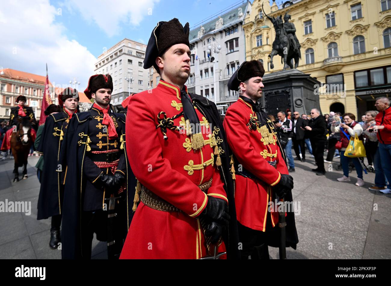 Soldiers of The Cravat Regiment in traditional military uniforms take ...