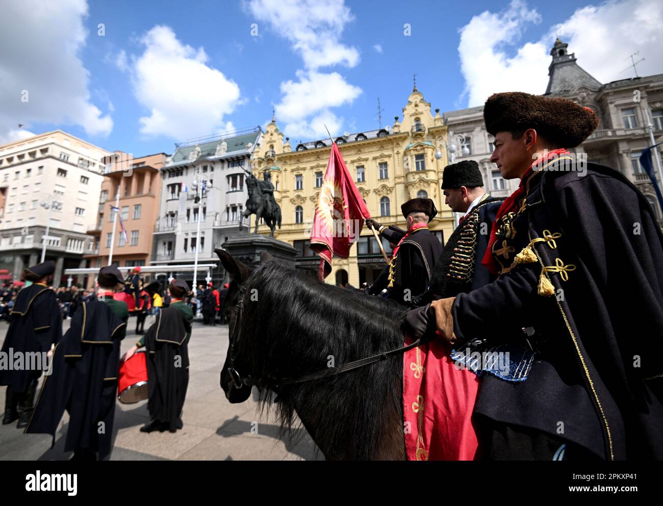 Soldiers of The Cravat Regiment in traditional military uniforms take ...