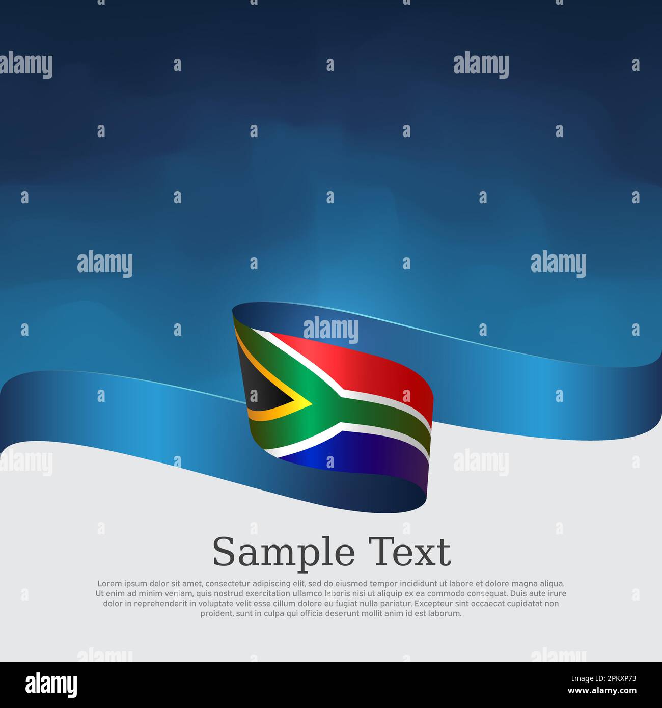 South africa flag on blue white background. Wavy ribbon with RSA flag ...