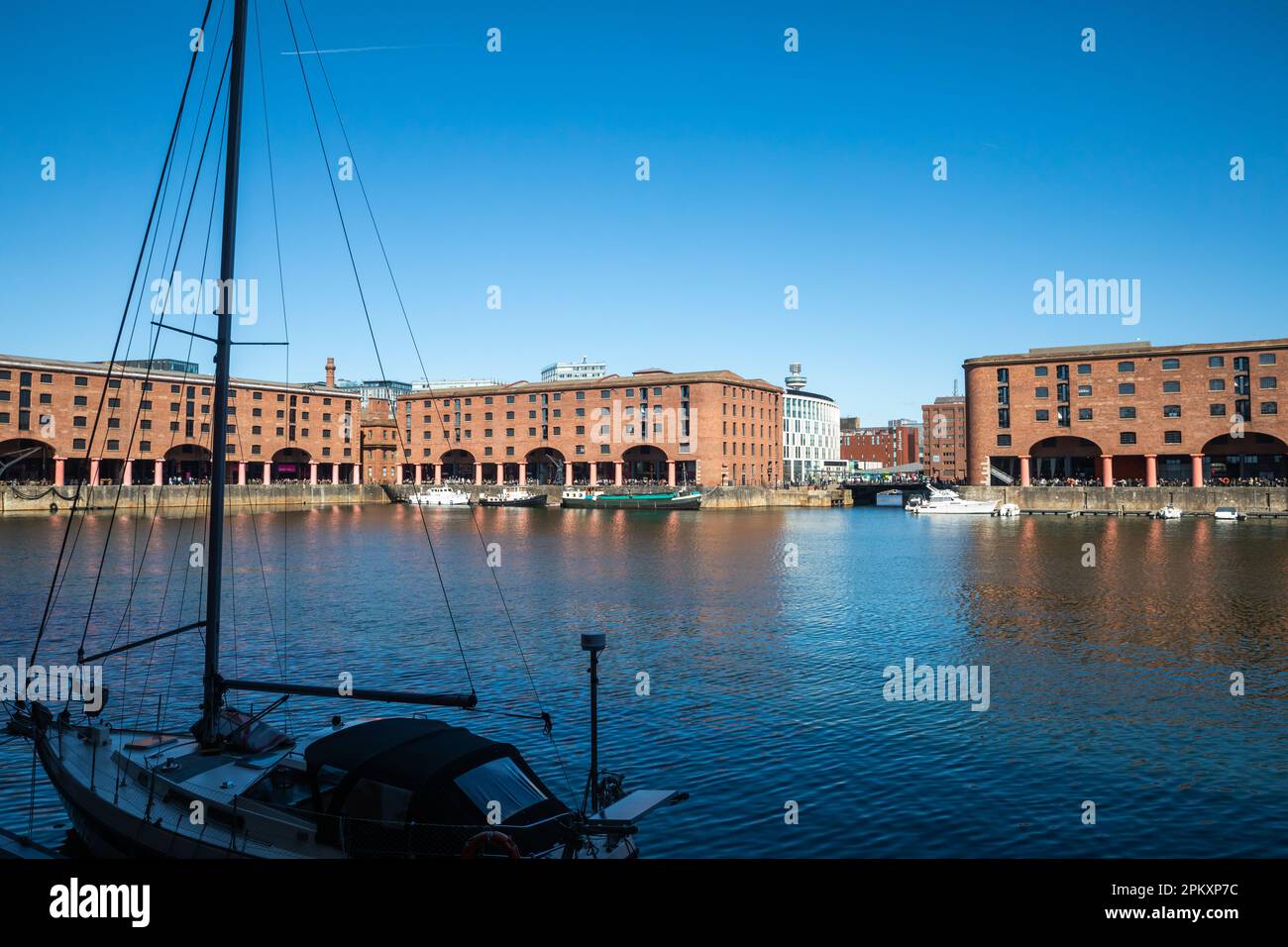 Clear blue sky over a Variety of buildings and Architecture which ...