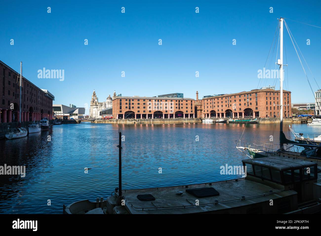 Clear blue sky over a Variety of buildings and Architecture which ...