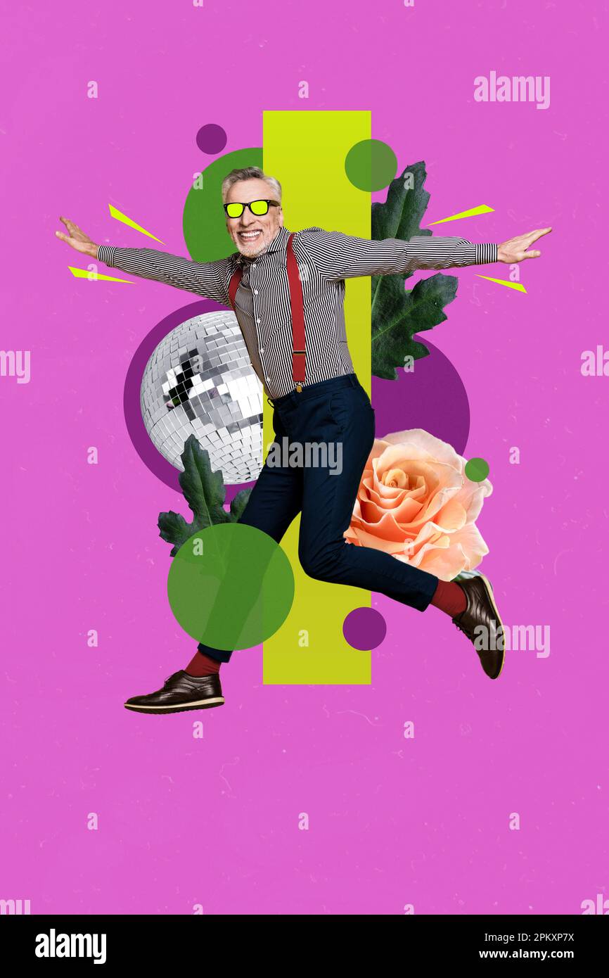 Exclusive magazine picture sketch collage image of excited funky mature ...