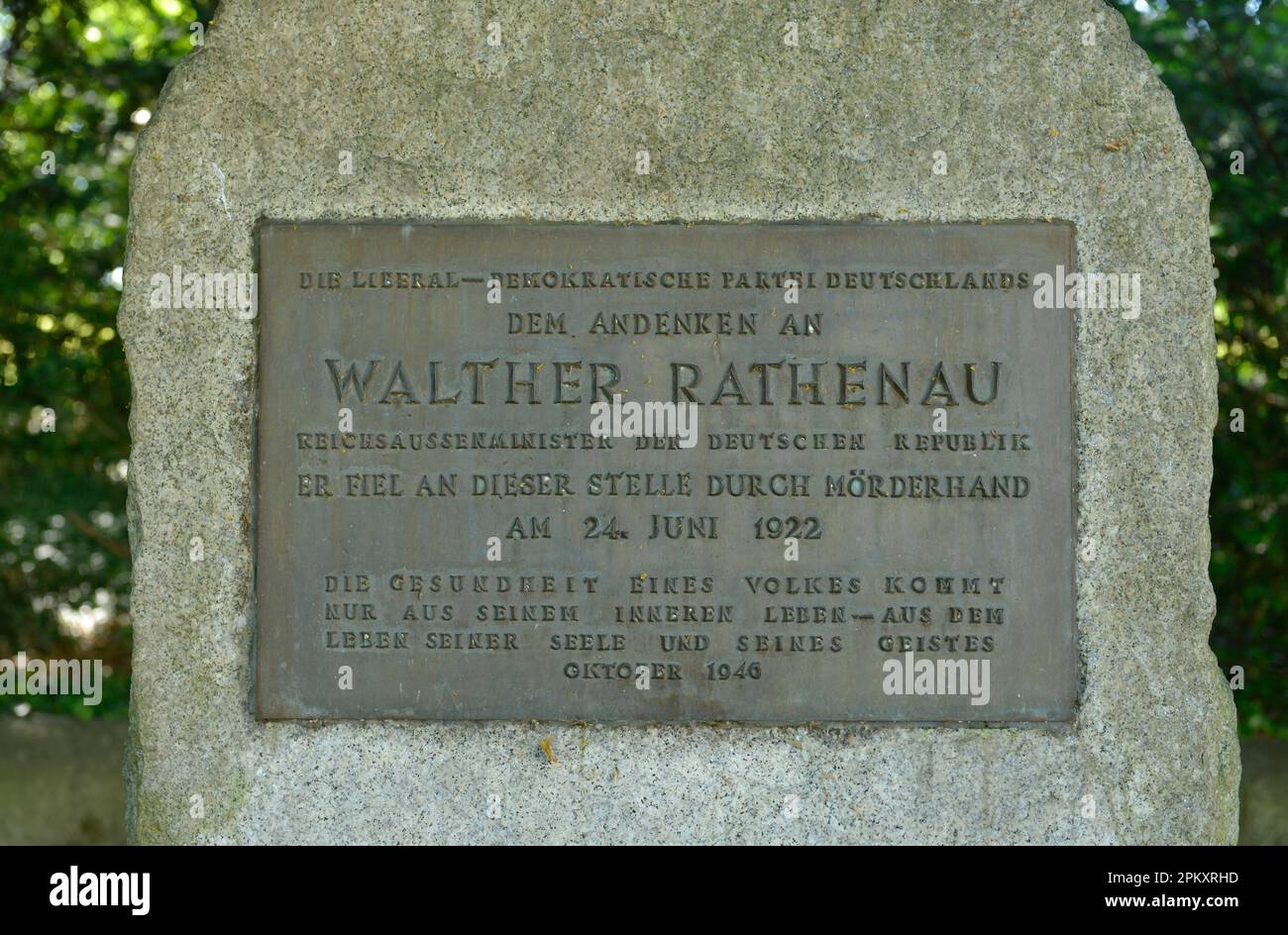 Memorial stone, Walther Rathenau, Koenigsallee, Grunewald, Berlin ...