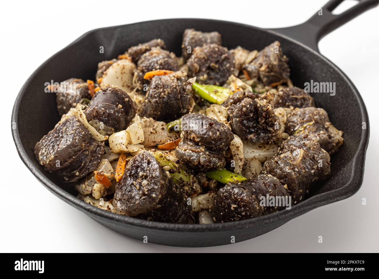 Korean food culture. A dish made with Korean sundae. Stir-fried ...