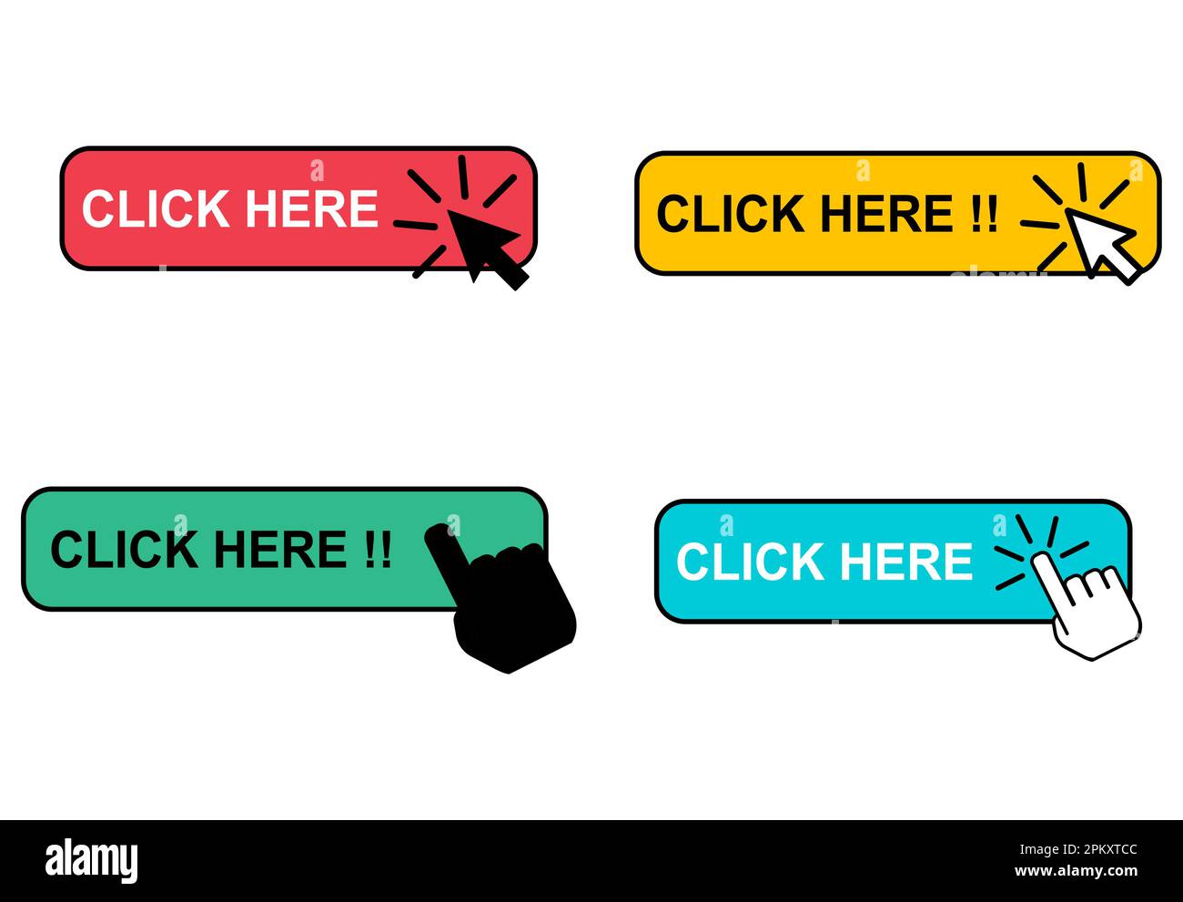 Set of Click here web button, internet flat pointer design, press link ...
