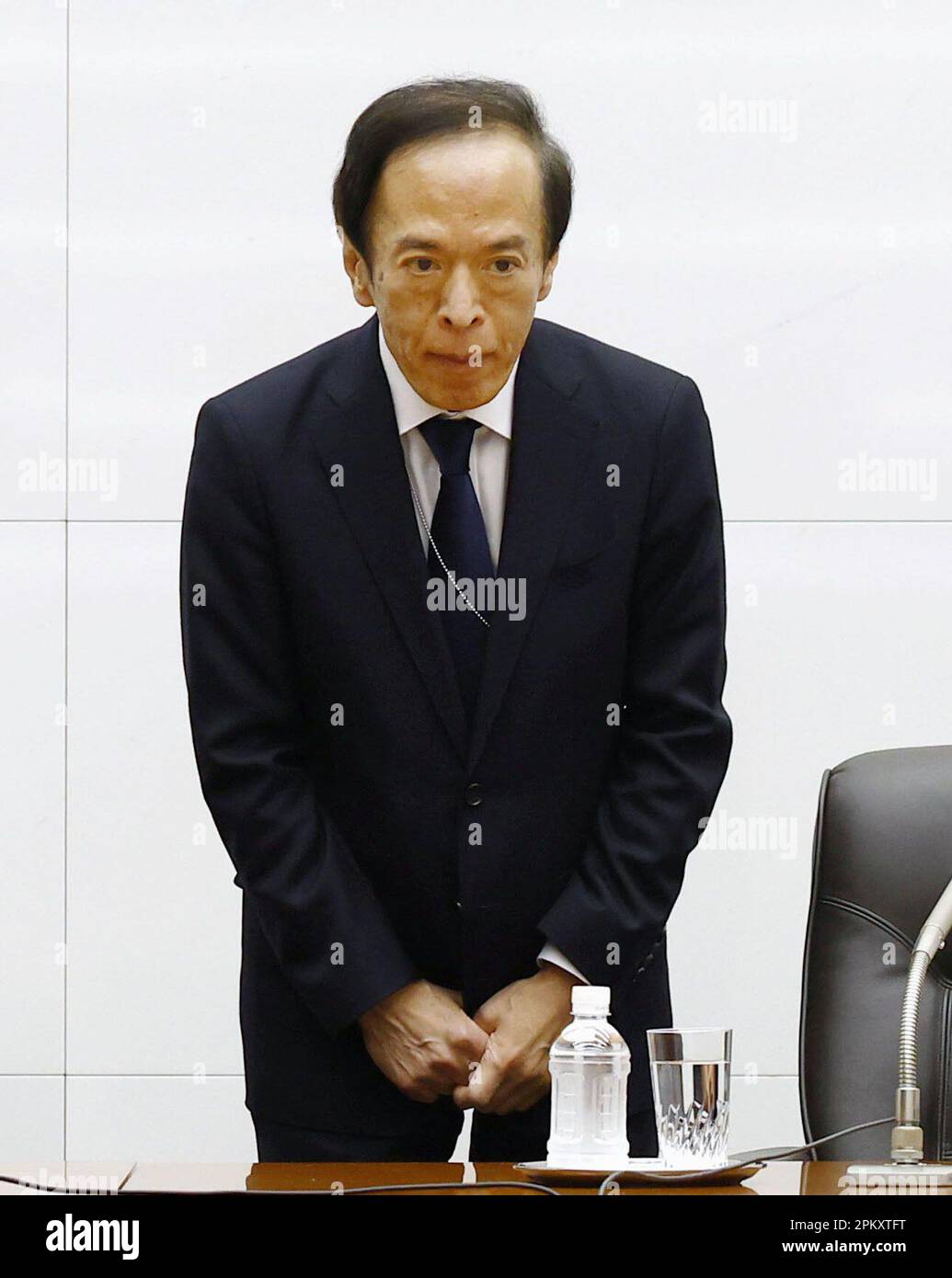 New Bank of Japan Governor Kazuo Ueda attends his first press ...