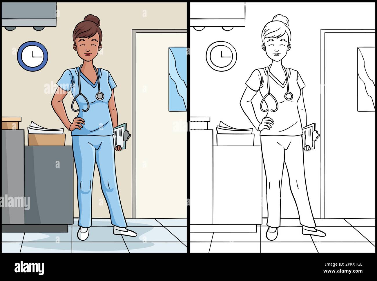 Nurse Coloring Page Colored Illustration Stock Vector Image & Art - Alamy