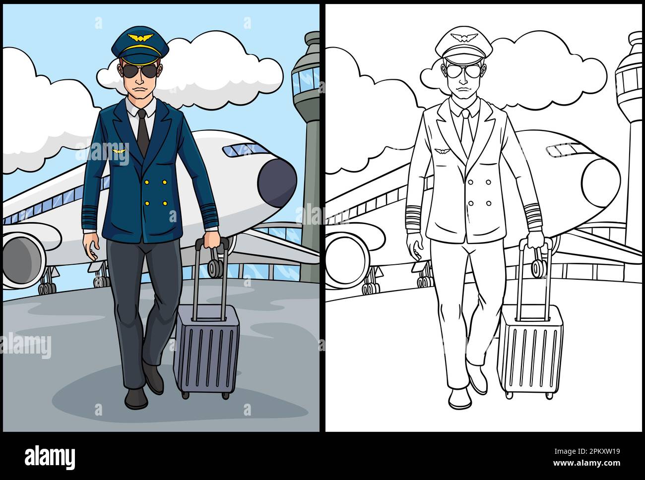 Aircraft Pilot Coloring Page Colored Illustration Stock Vector Image ...