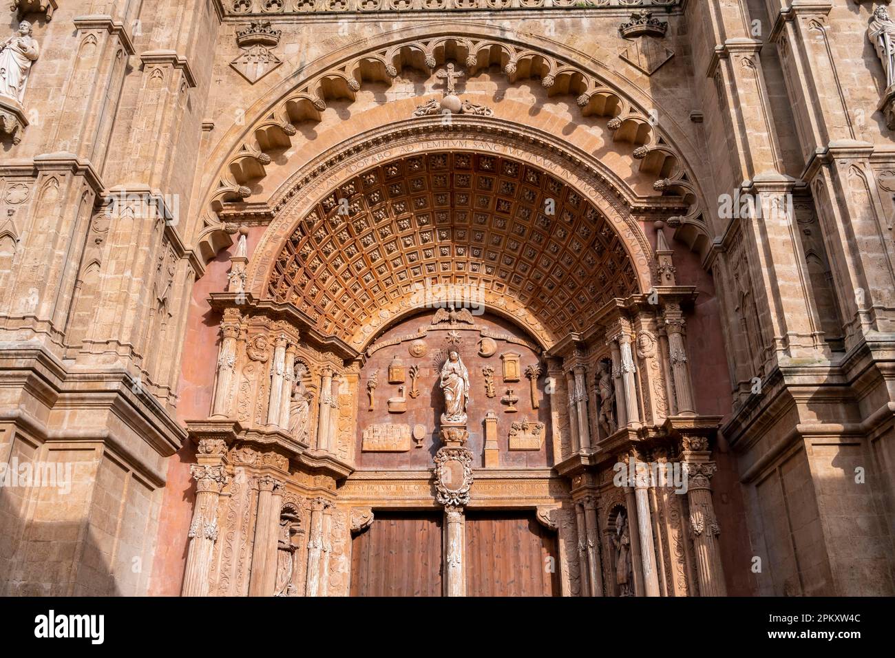 Ornate entrance gate, main facade, Palma Cathedral, Palma de Majorca ...