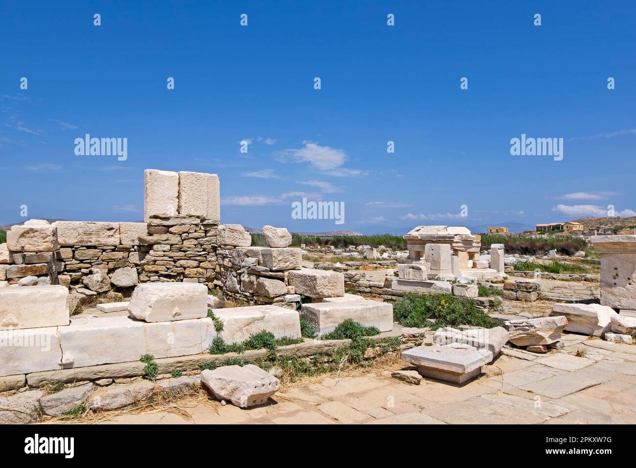 Ruins of the ancient city of Delos, Delos Island, Cyclades, Aegean Sea ...