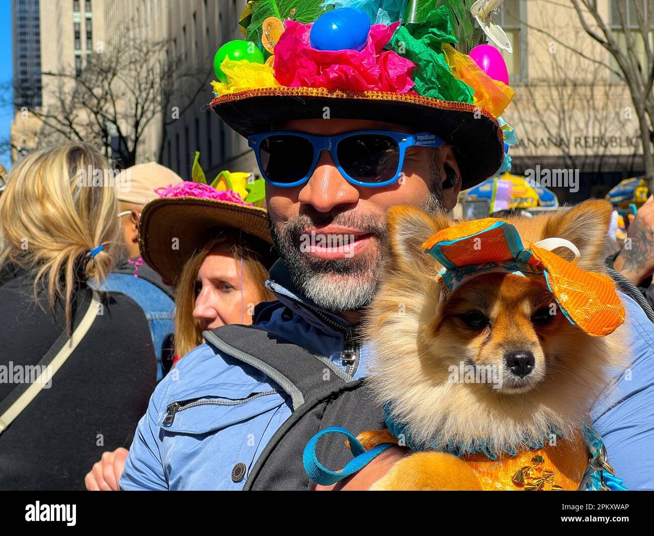 New York, New York, USA. 9th Apr, 2023. A participant with their dog in ...