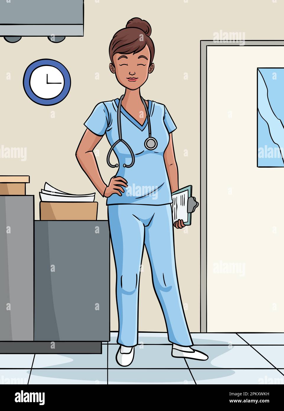 Nurse Profession Colored Cartoon Illustration Stock Vector Image & Art ...