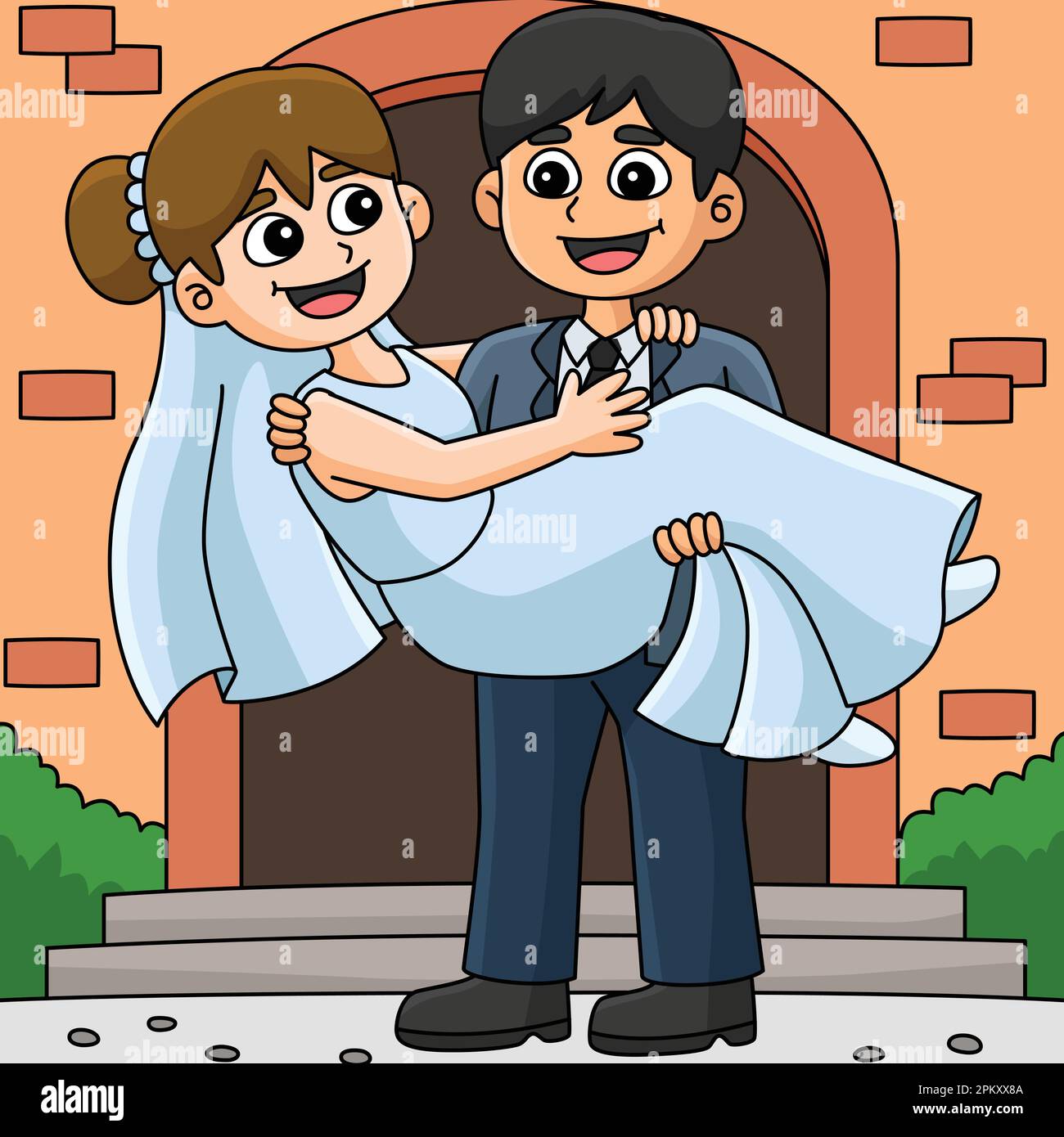 Wedding Groom Carrying Bride Colored Cartoon Stock Vector Image & Art ...