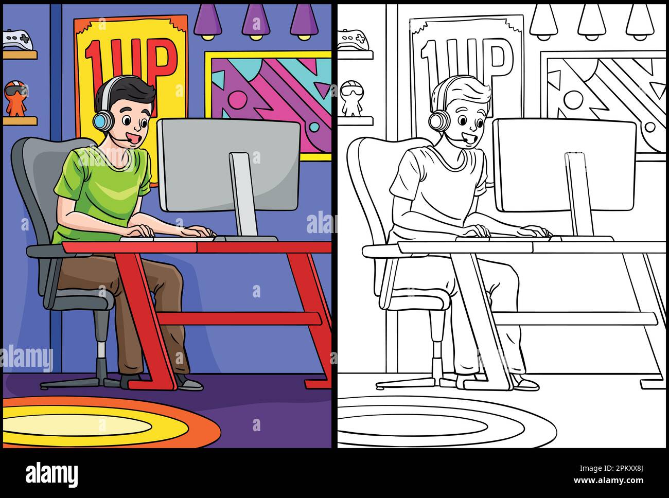 Gamer Coloring Page Colored Illustration Stock Vector Image & Art - Alamy