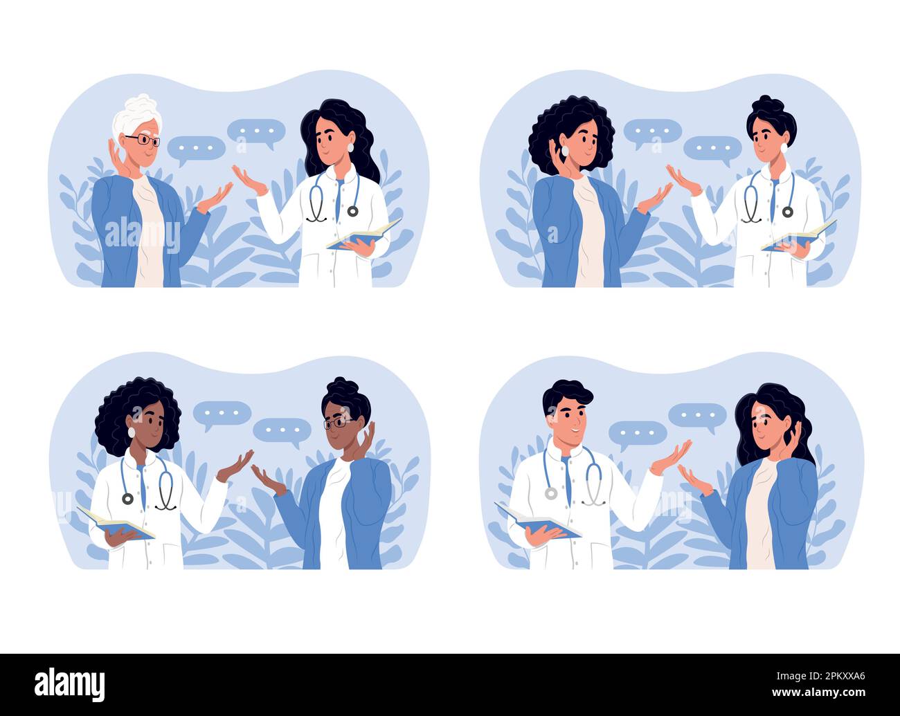 Doctors and patients of different races and ages. Male and female ...