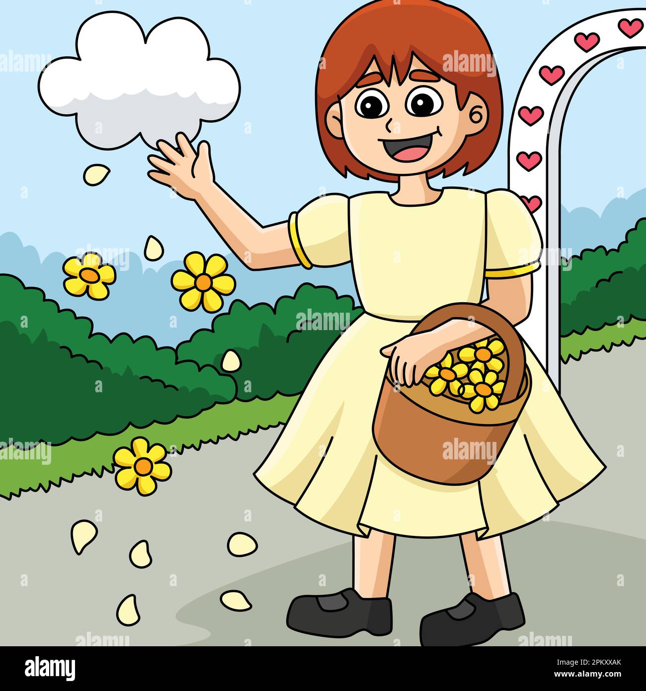 Wedding Flower Girl Colored Cartoon Illustration Stock Vector Image And Art Alamy