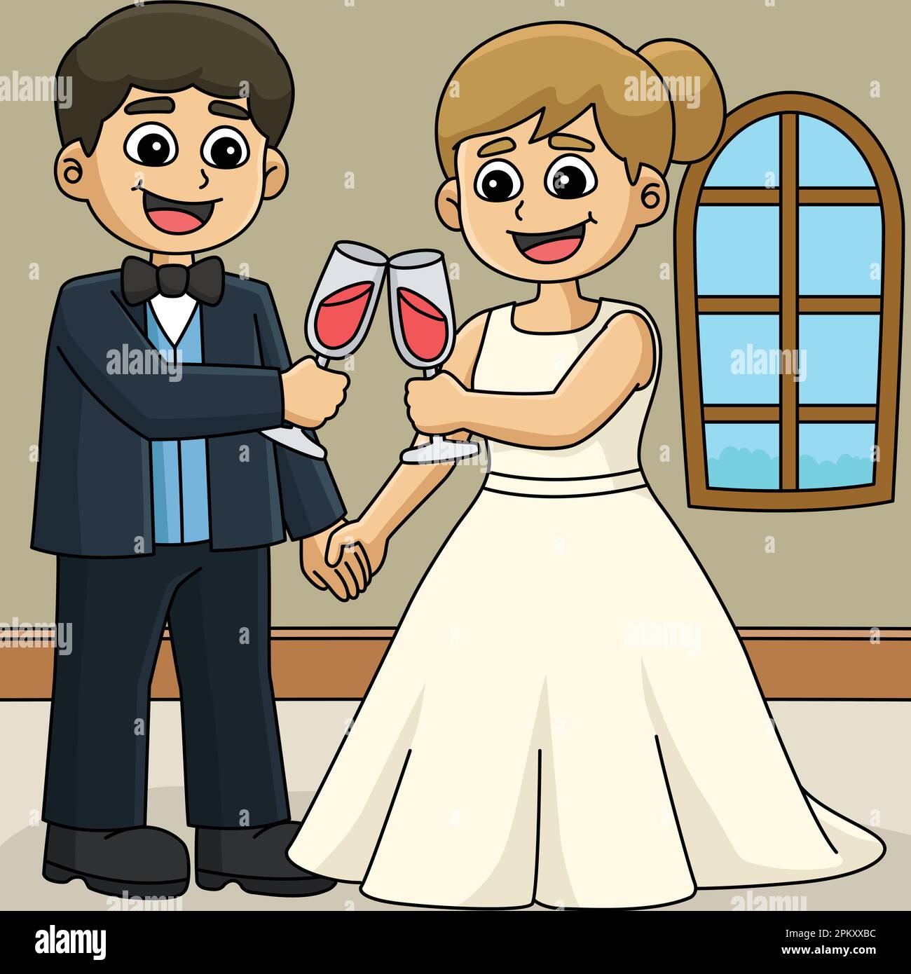 Wedding Groom Bride Toast Colored Cartoon Stock Vector Image & Art - Alamy