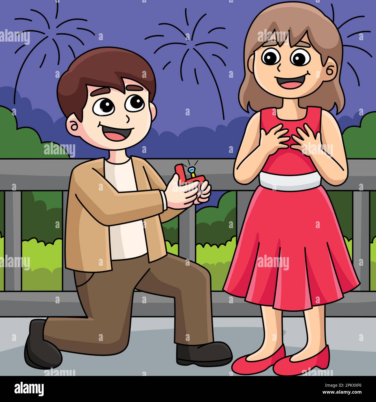 Wedding Proposal Colored Cartoon Illustration Stock Vector Image And Art