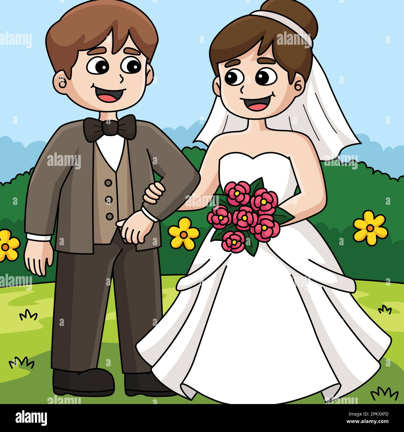 Wedding Groom And Bride Colored Cartoon Stock Vector Image & Art - Alamy