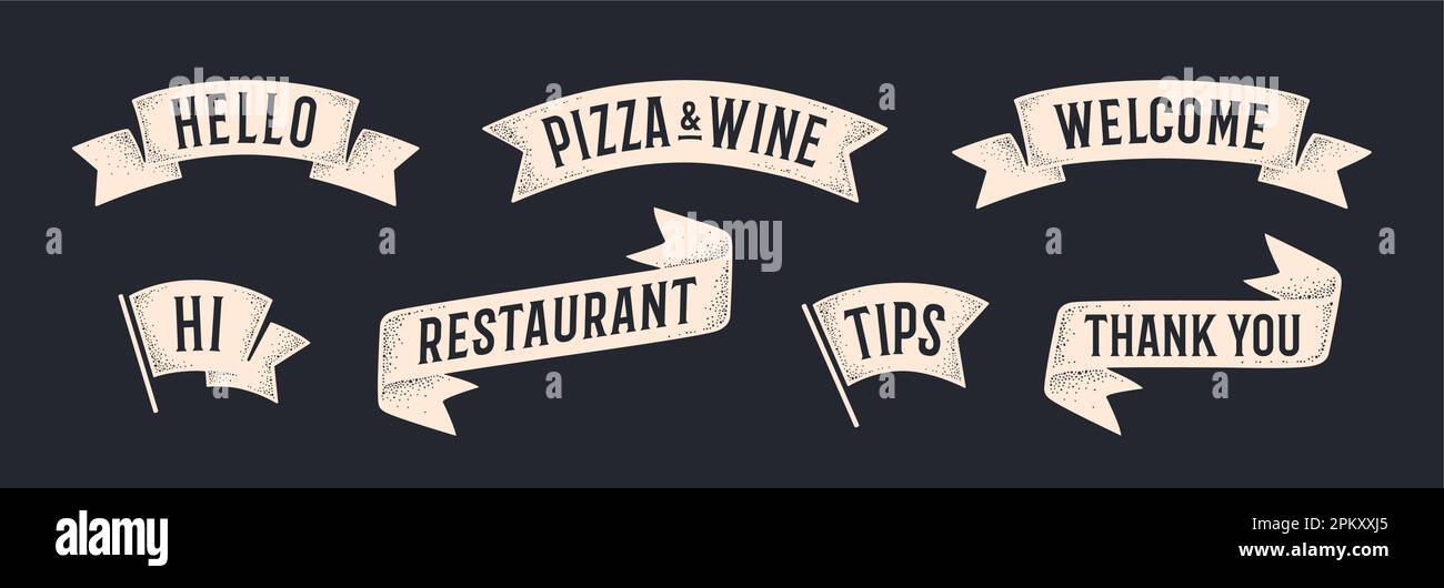 Vintage ribbon banner graphic set. Set of vintage banner, ribbon, text ...