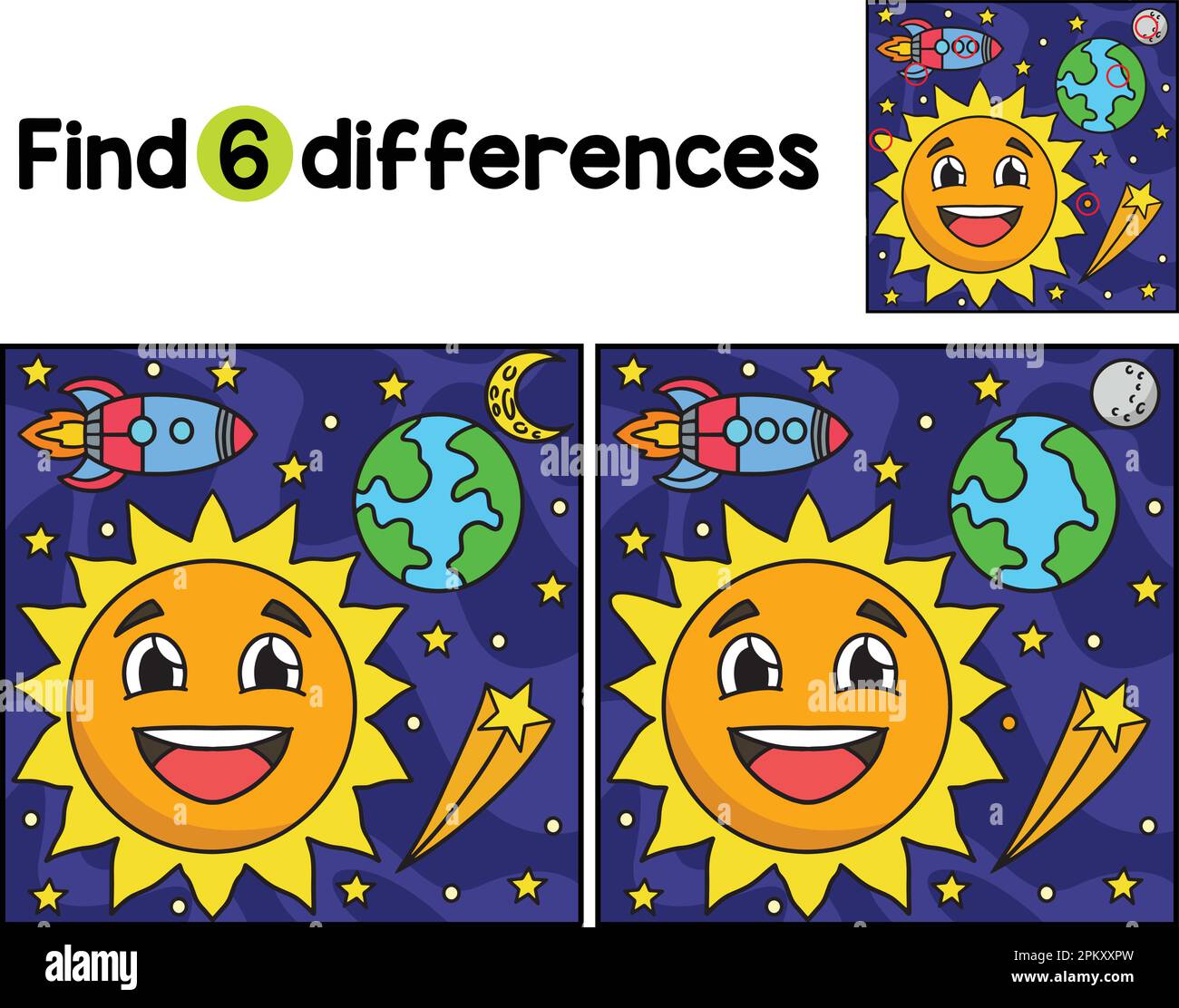 Happy Sun in Space Find The Differences Stock Vector Image & Art - Alamy