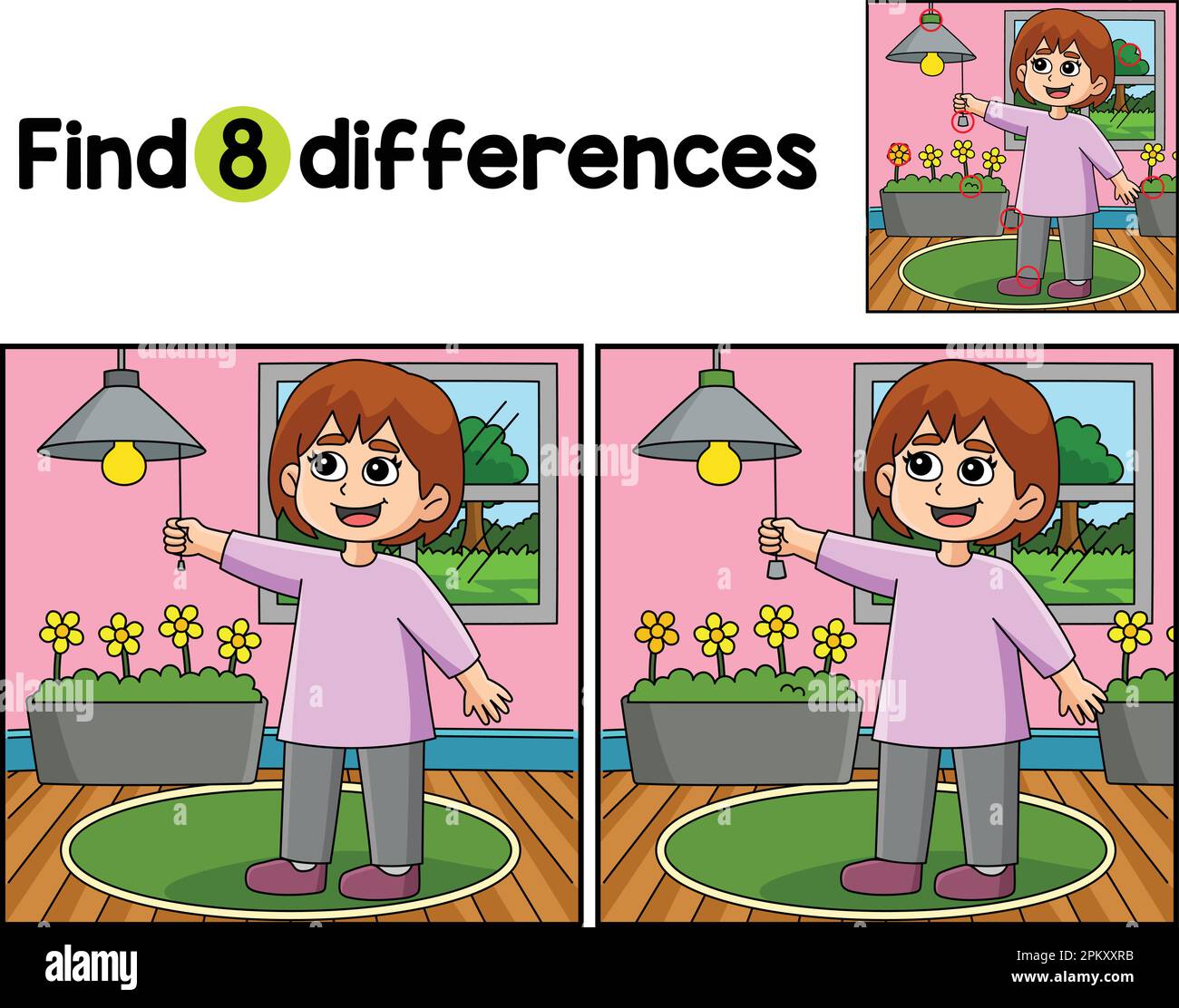 Girl Conserving Energy Find The Differences Stock Vector Image And Art