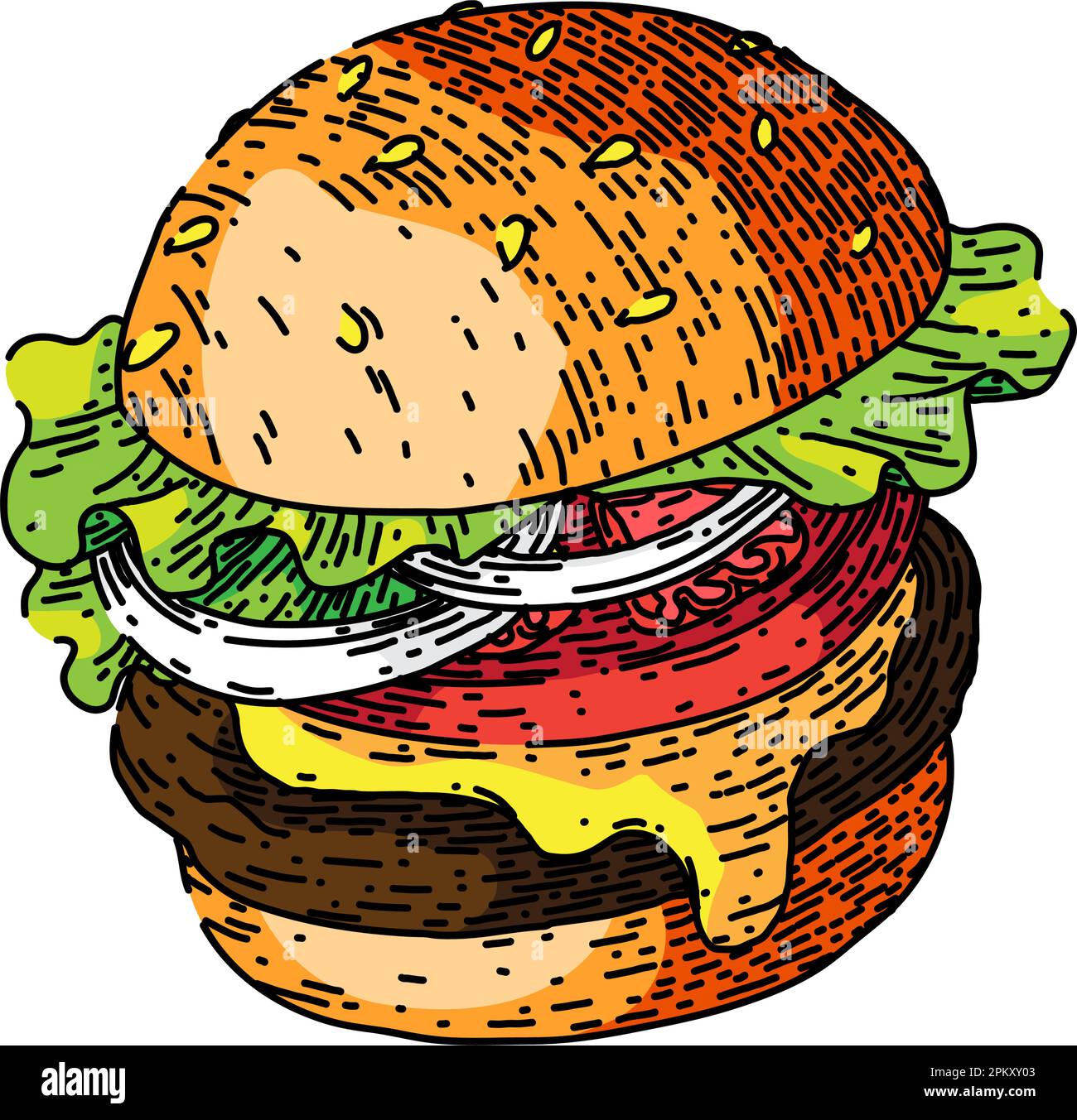 burger hamburger food sketch hand drawn vector Stock Vector Image & Art ...