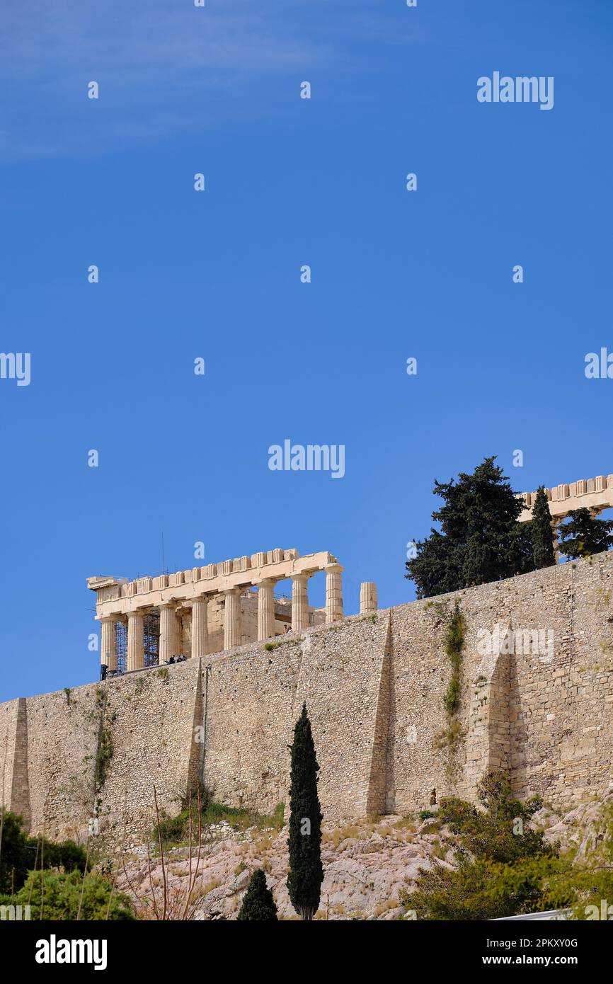 View of the Acropolis Wall from below Stock Photo - Alamy