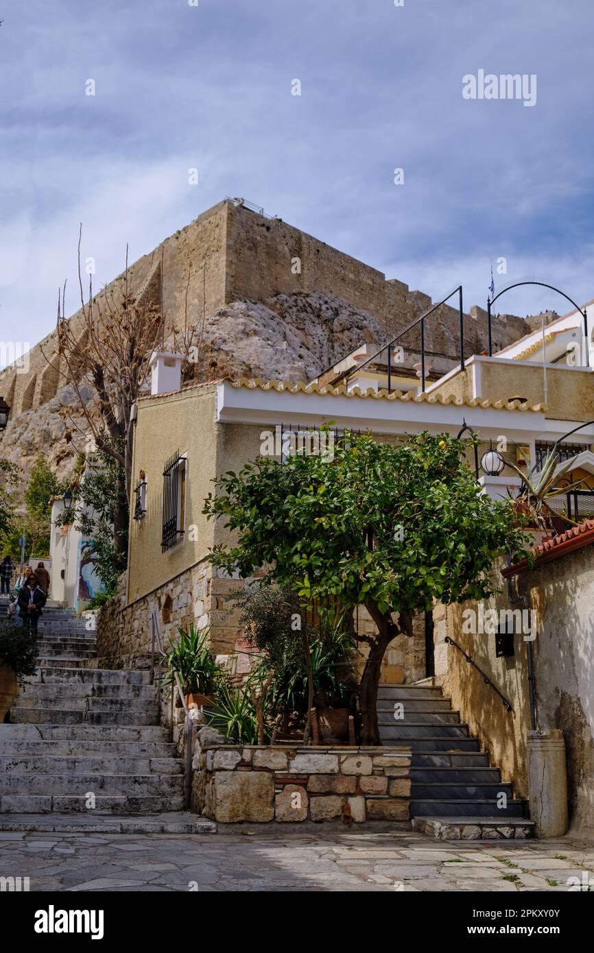 View of the Acropolis Wall from below Stock Photo - Alamy