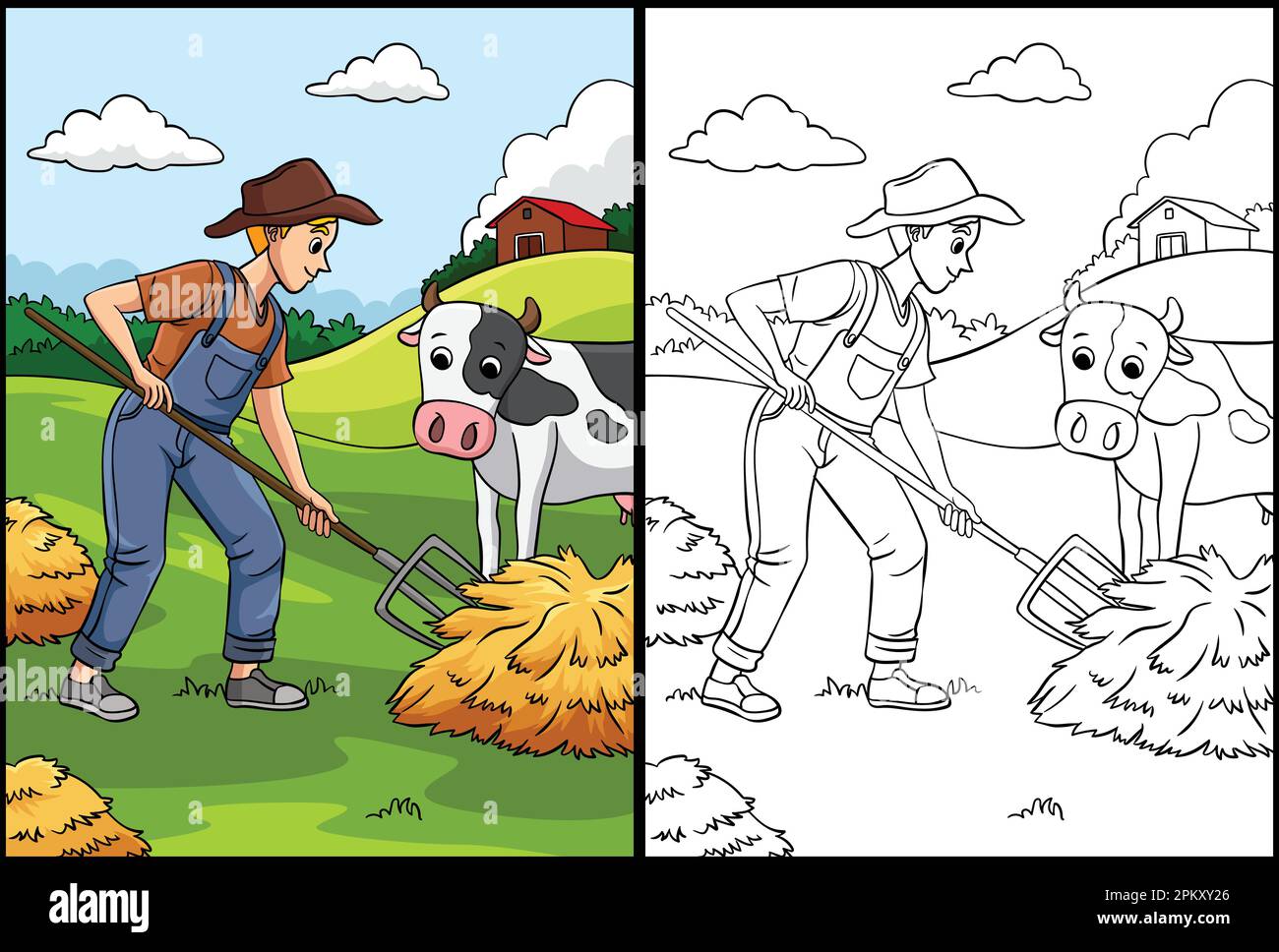 Farmer Coloring Page Colored Illustration Stock Vector Image & Art - Alamy