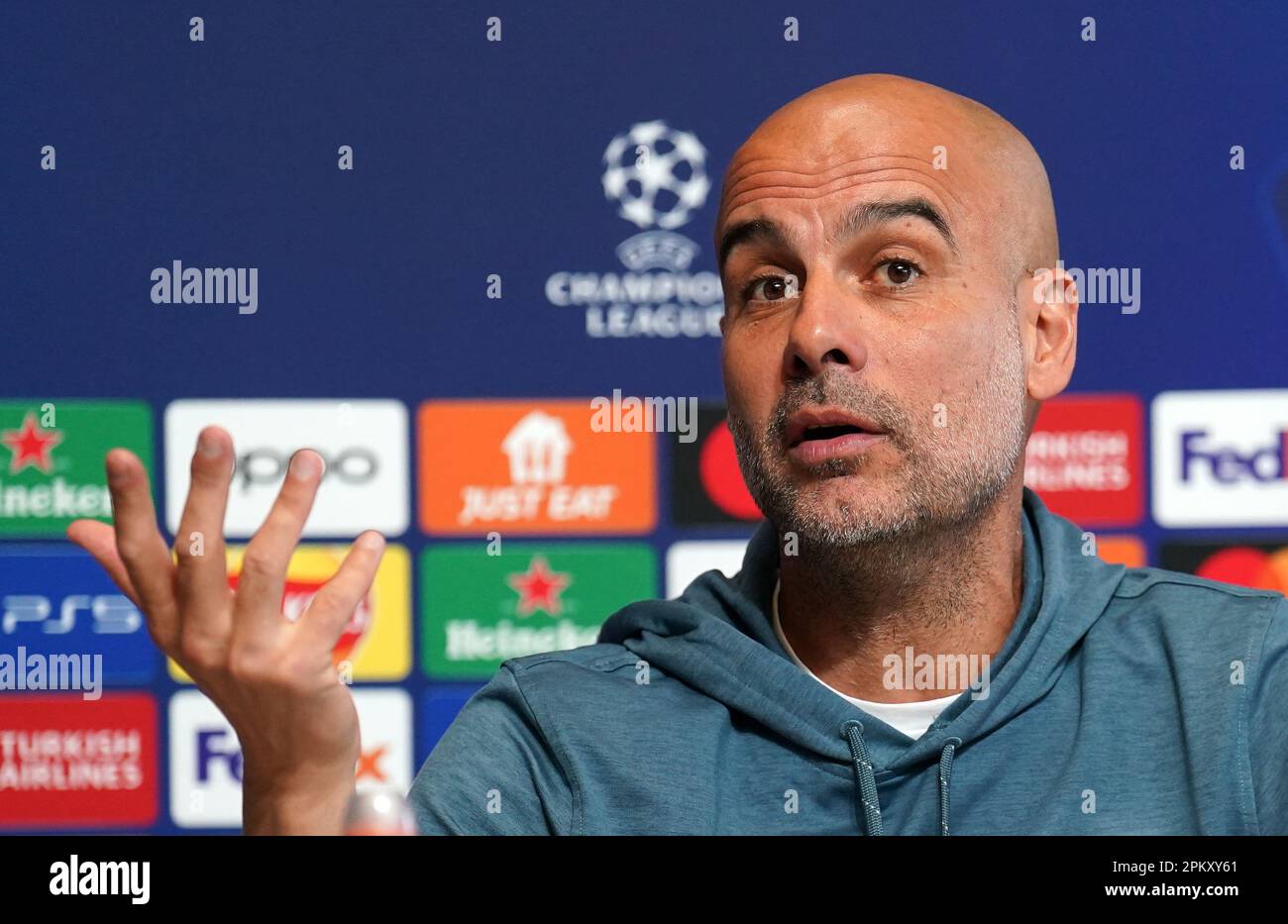 Manchester City manager Pep Guardiola during a press conference at the ...