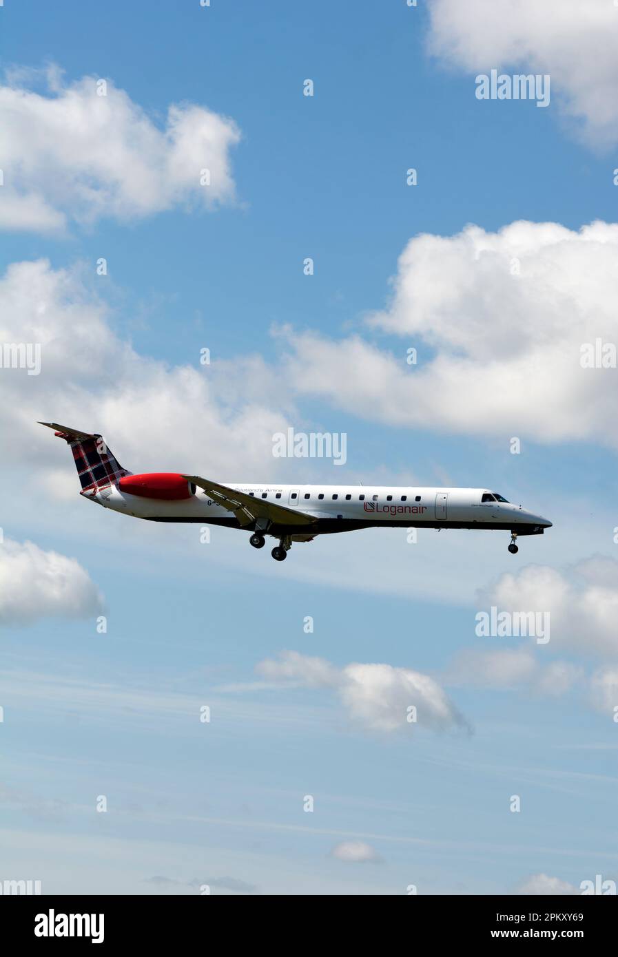 Loganair Embraer ERJ-145EP landing at Birmingham Airport, UK (G-SAJF ...