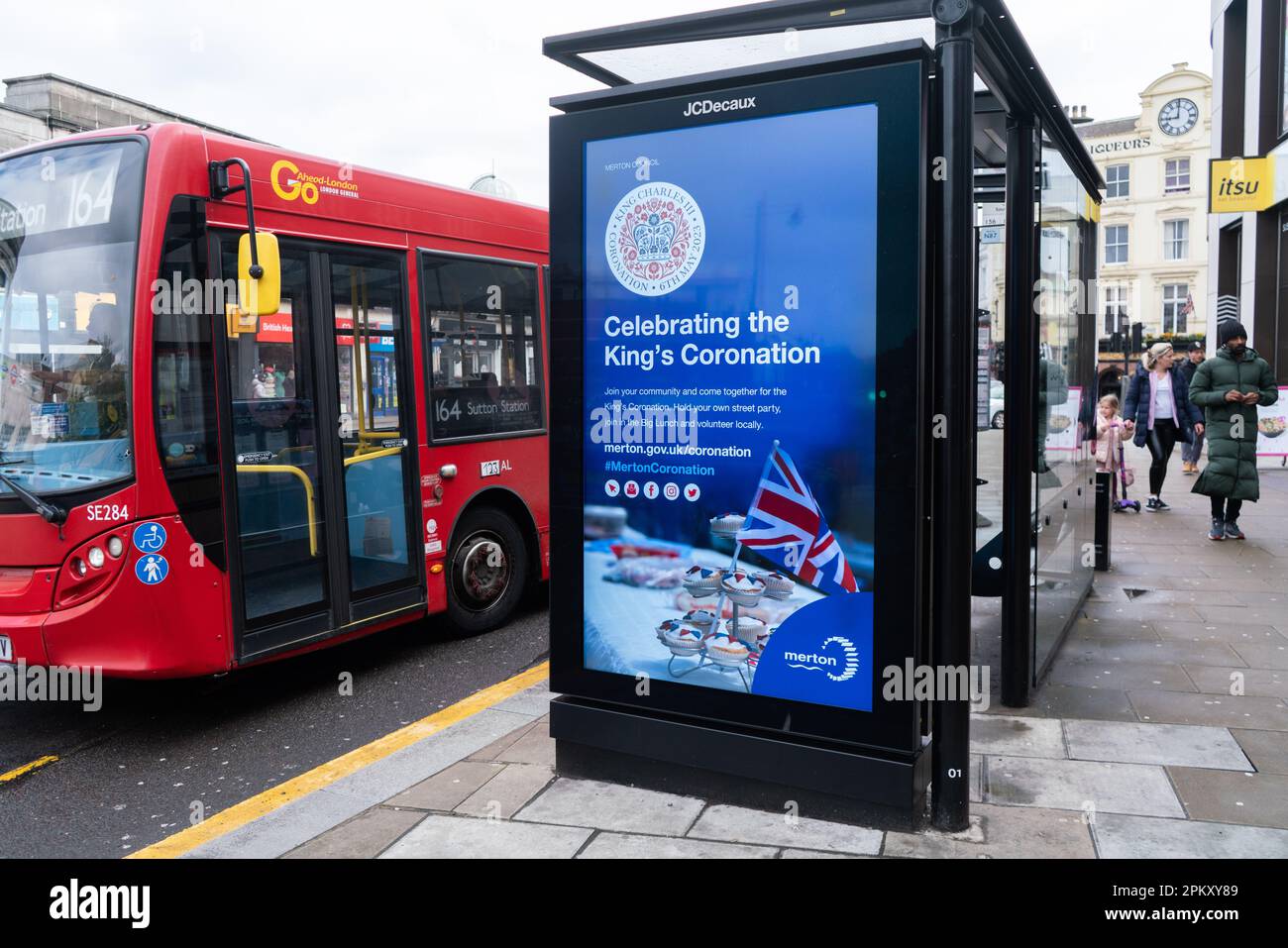 Wimbledon, London, UK. 10 April 2023. A poster placed on a bus shelter ...
