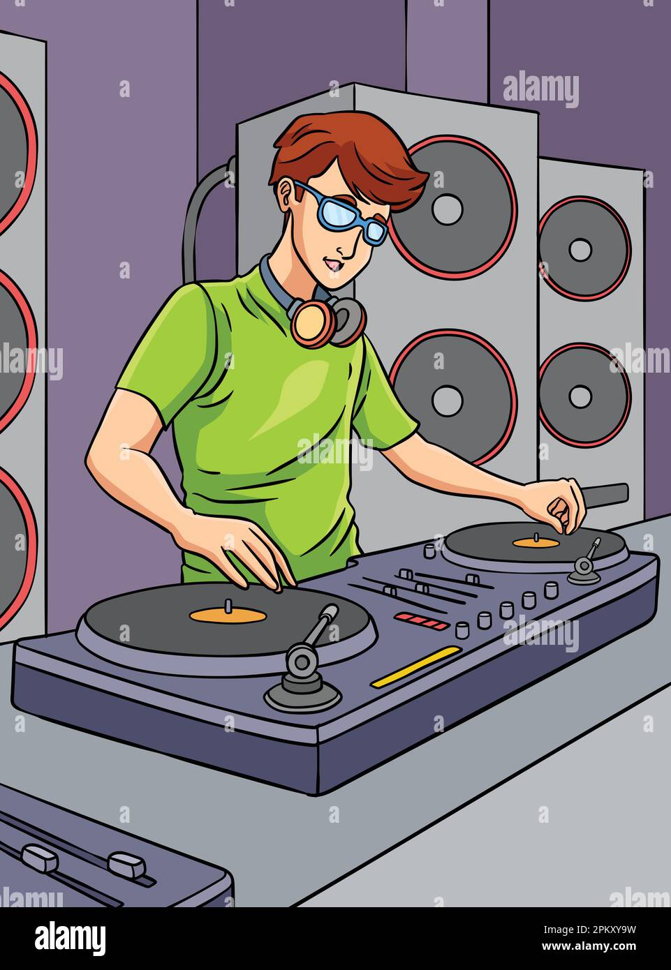 Disk Jockey Colored Cartoon Illustration Stock Vector Image & Art - Alamy
