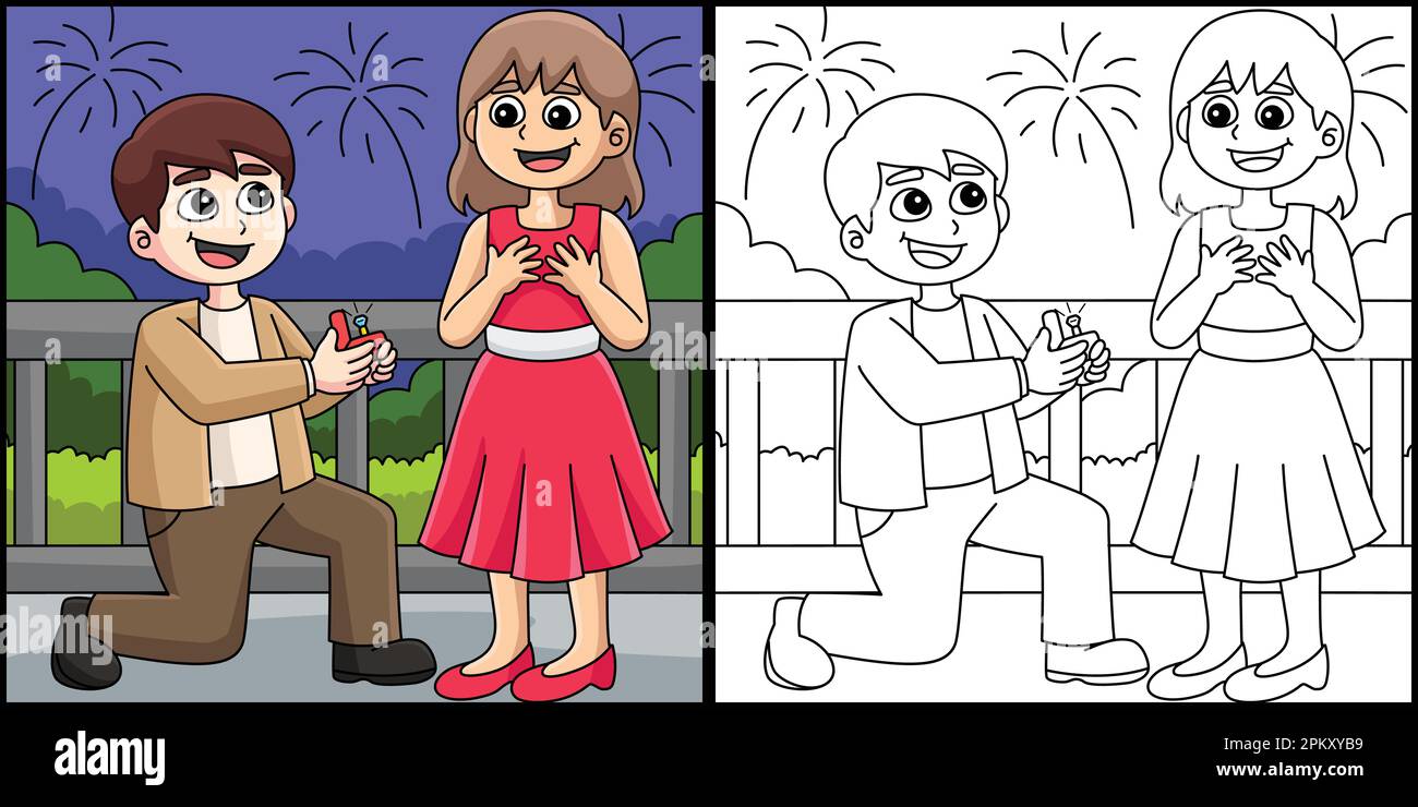 Wedding Proposal Coloring Page Illustration Stock Vector Image & Art ...