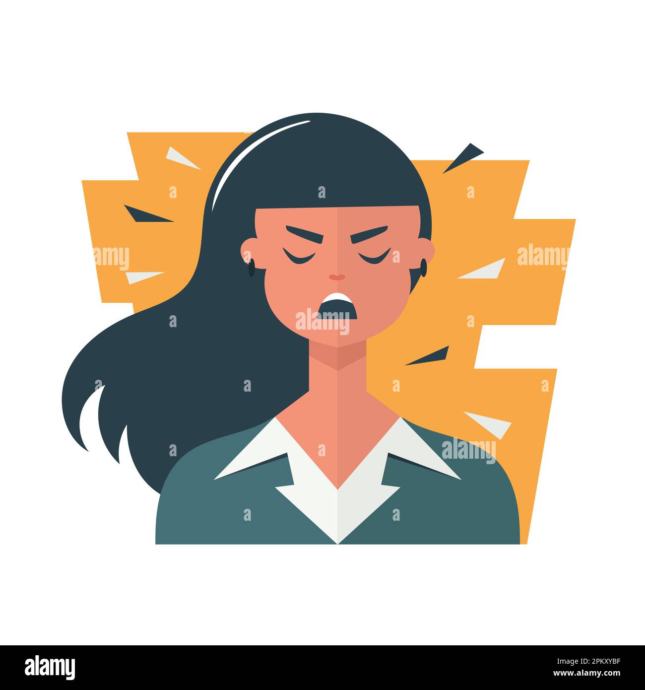 Angry woman face. Vector flat character, negative emotions concept ...